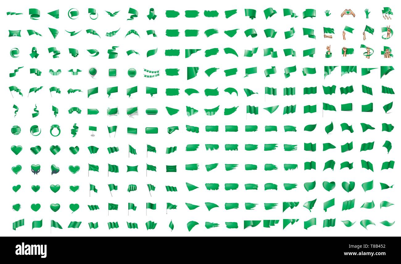 A large set of green flags. Vector illustration on white background ...