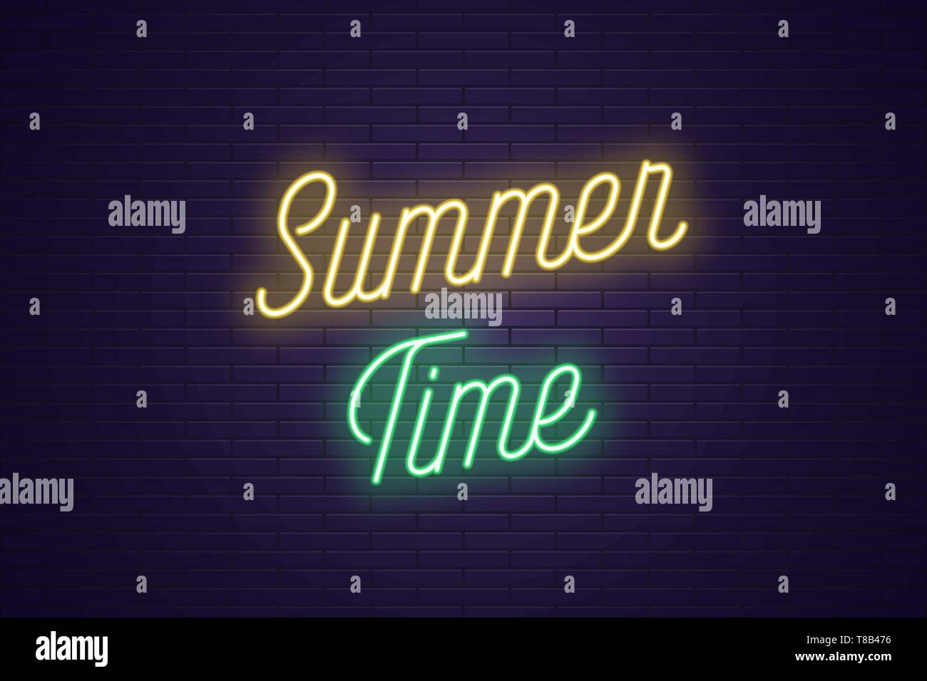 Neon lettering of Summer Time. Glowing headline, bright neon cursive ...