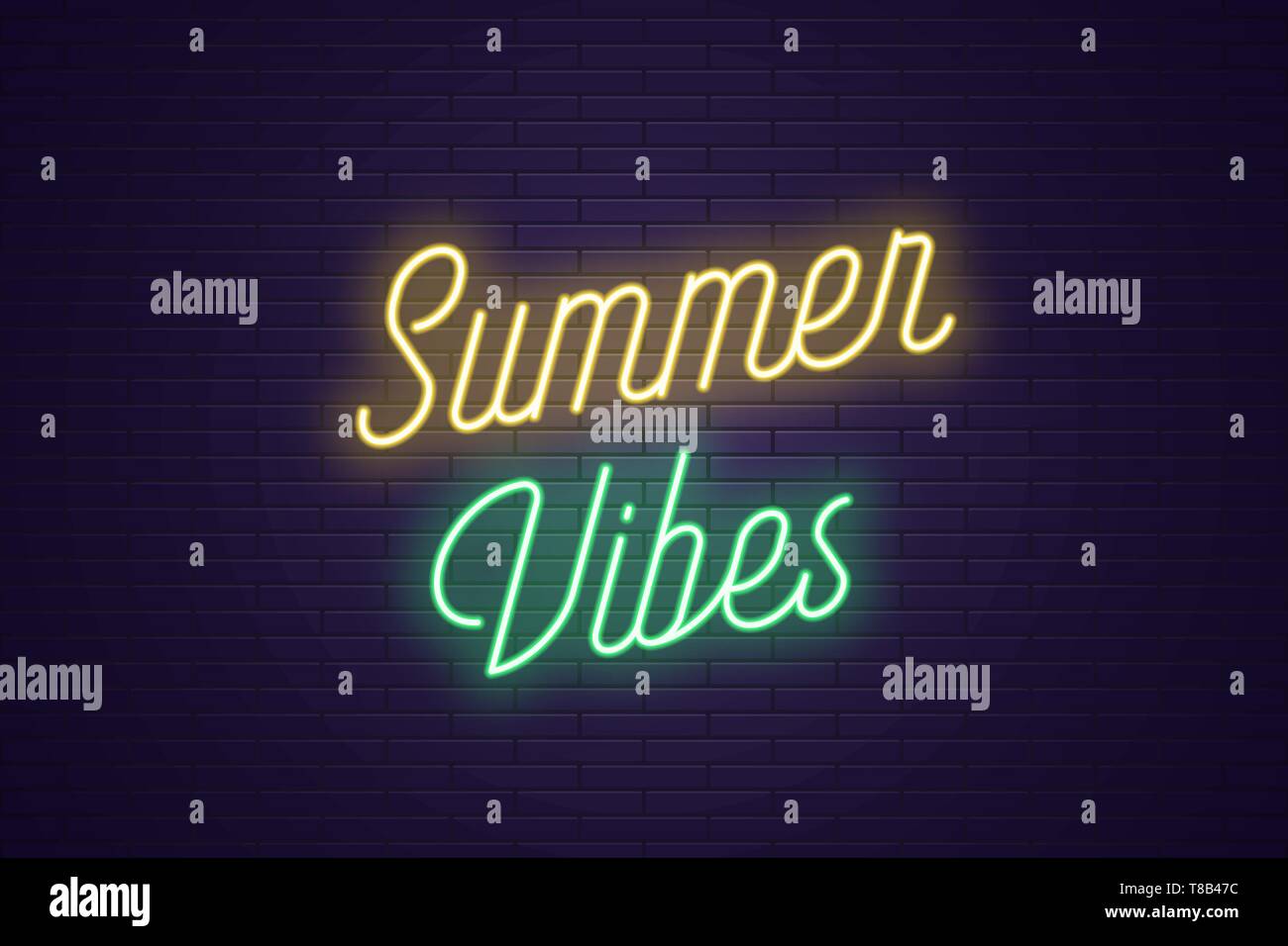 Neon lettering of Summer Vibes. Glowing headline, bright neon cursive ...