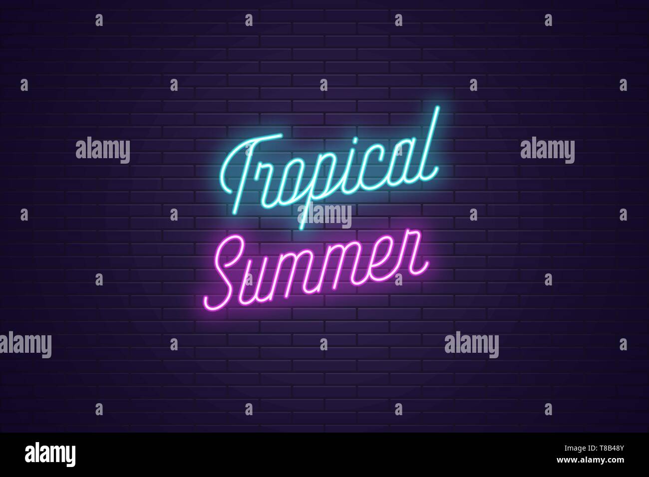 Neon lettering of Tropical Summer. Glowing headline, bright neon ...