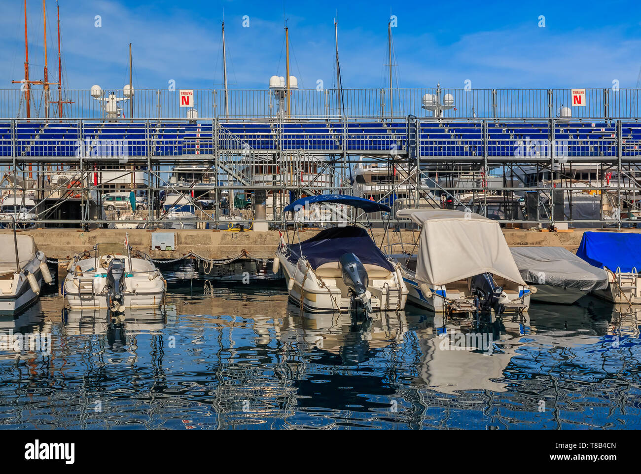 Monte Carlo city view with luxury yachts and apartments in harbor and ...