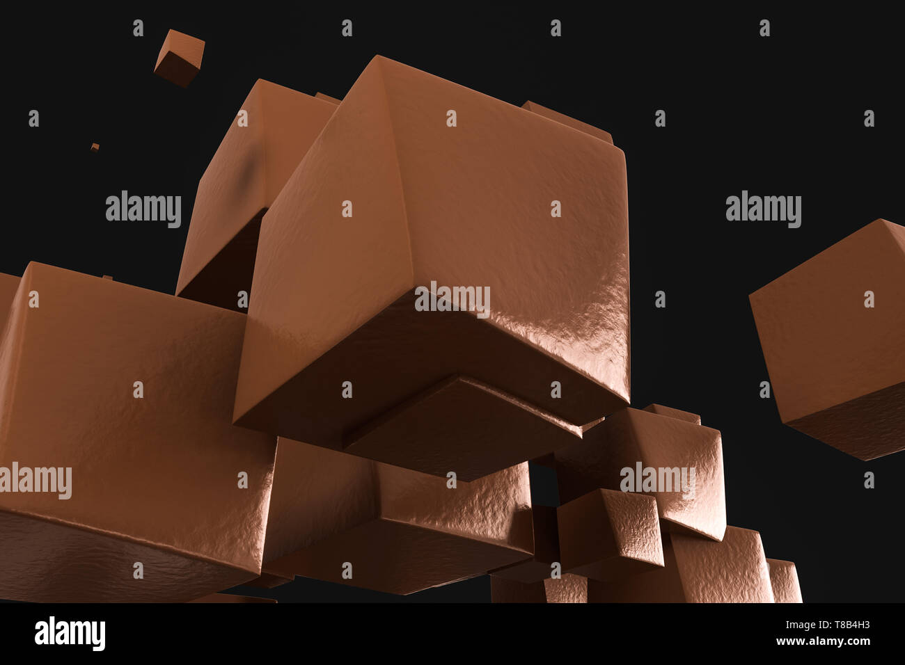 3d rendering, creative cubes with warped shape. Computer digital image ...