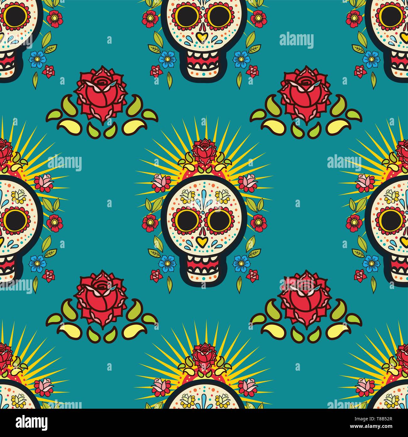 Mexican seamless pattern. Day of the Dead skulls Stock Vector Image ...