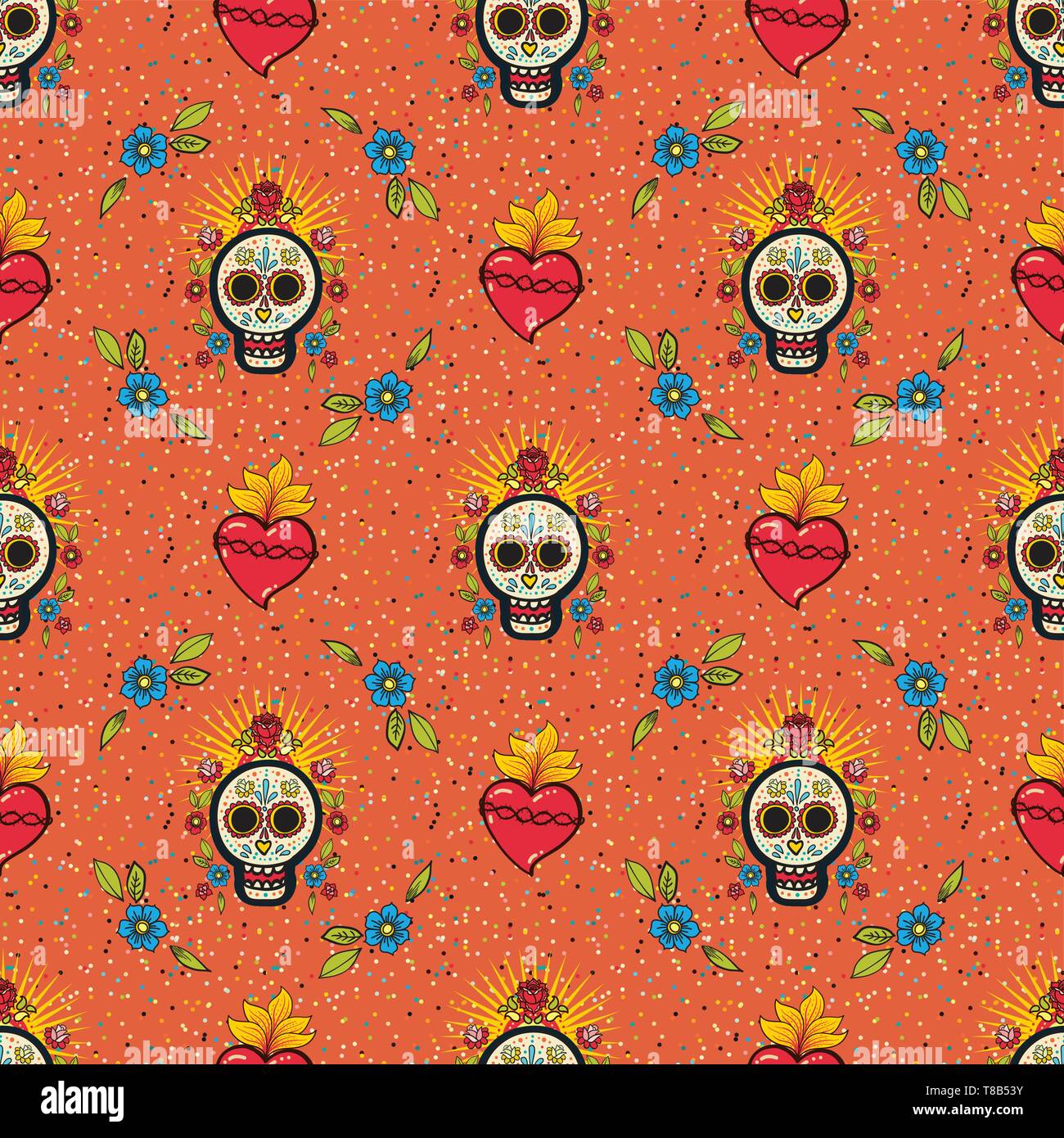 Mexican seamless pattern. Day of the Dead skulls Stock Vector Image ...