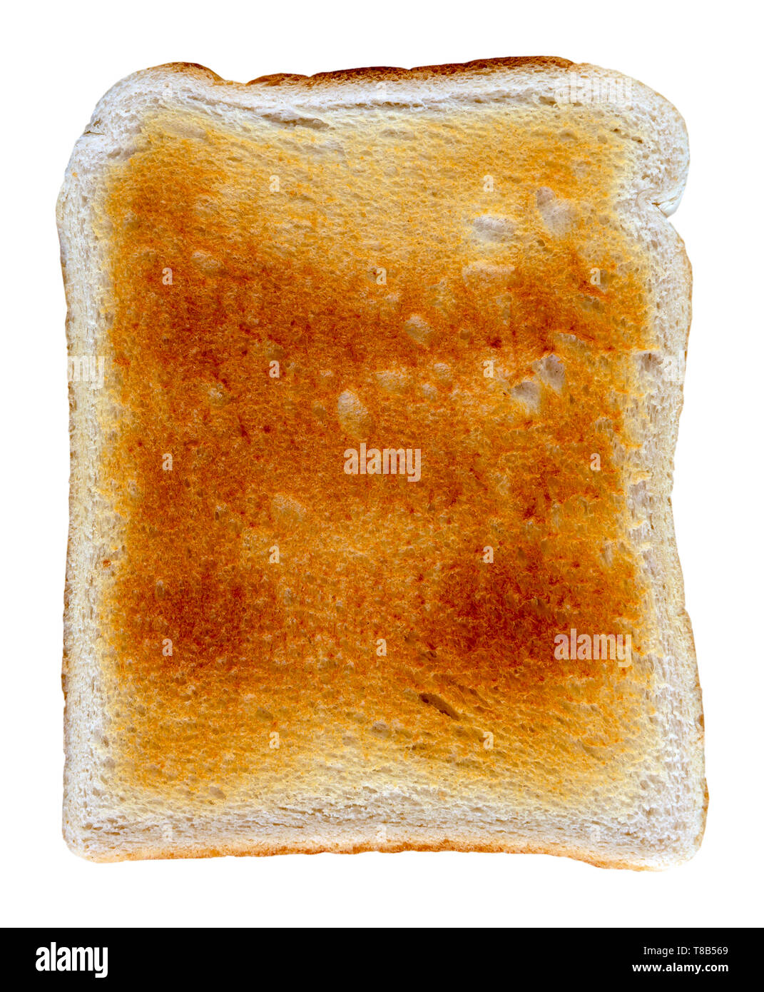 Slice of well done toast from above on an isolated white background ...