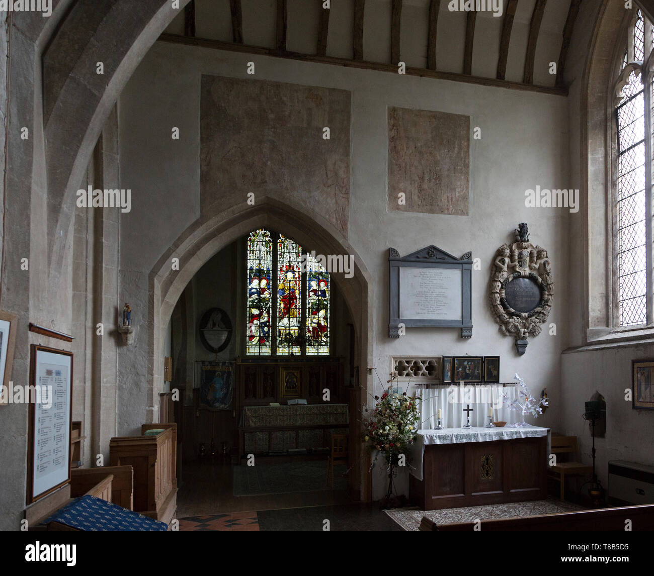 Medieval wall paintings and wall memorial monuments in side chapel of ...