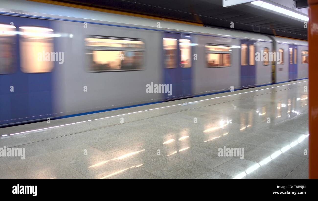 Subway train arriving at the station Stock Photo - Alamy