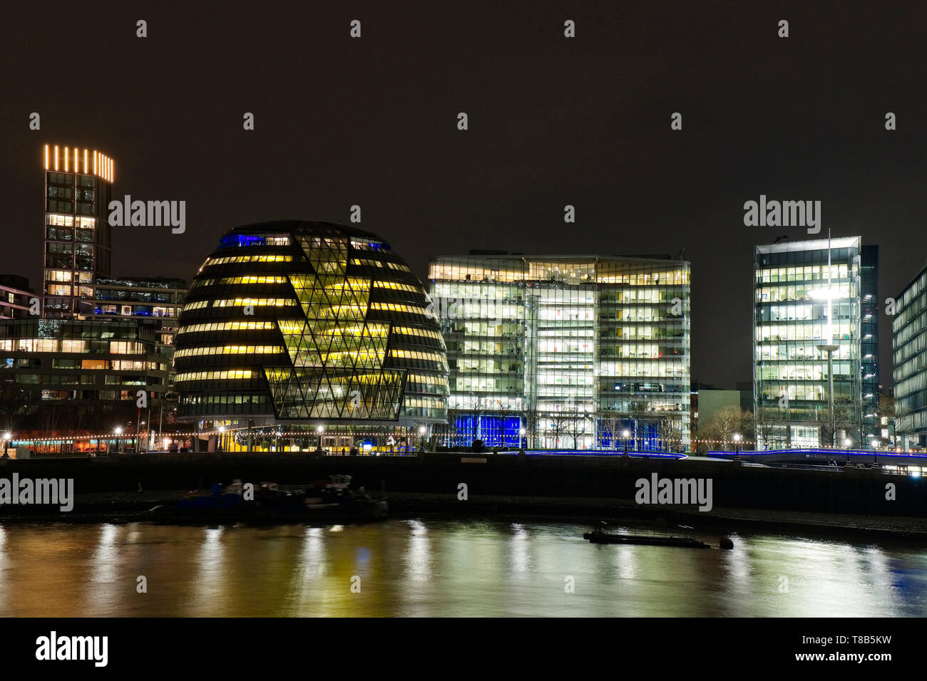 Skyline of London at night from the river Thames Stock Photo - Alamy