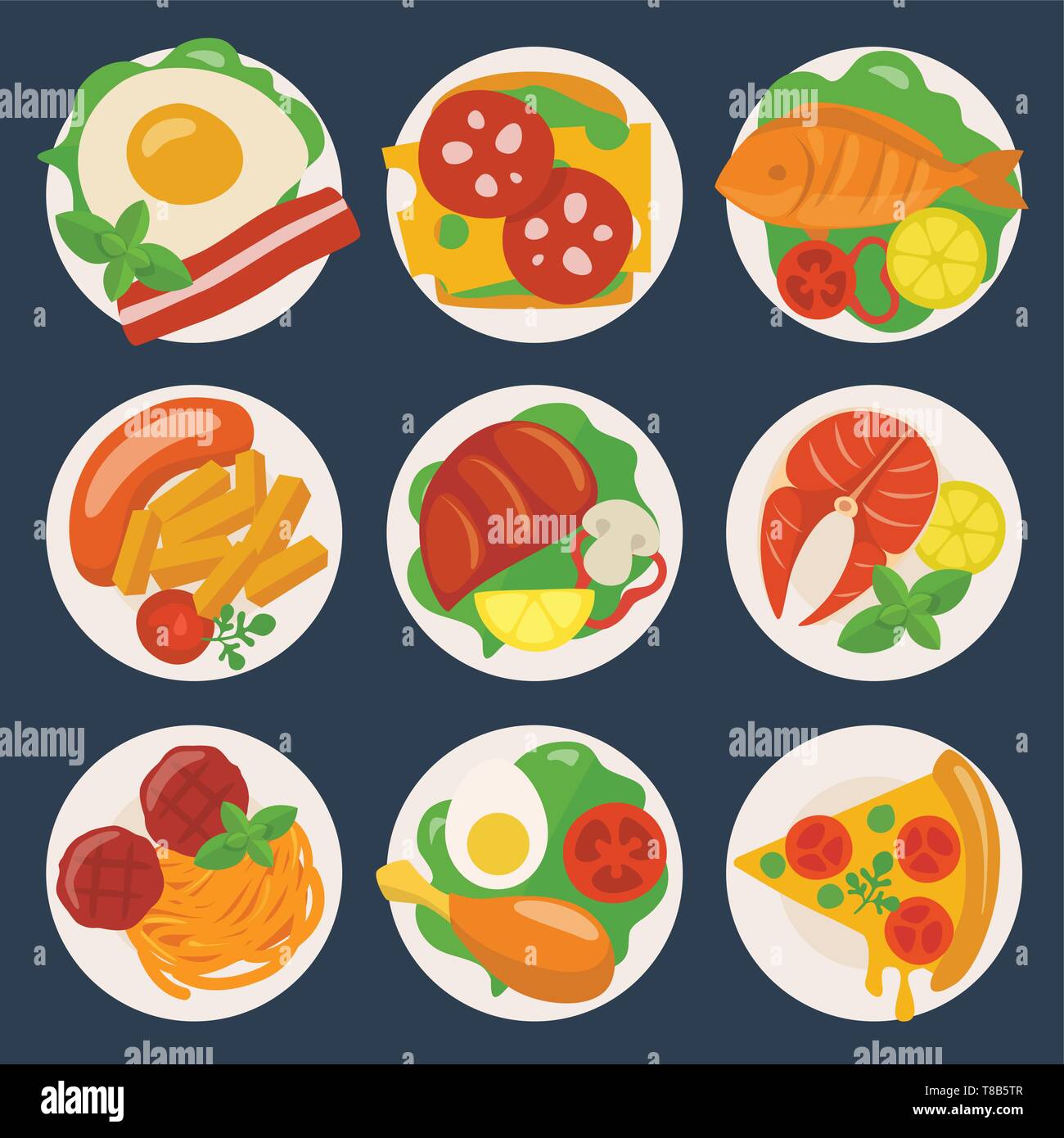 Vector food icons big set with meat and fish dishes Stock Vector Image ...