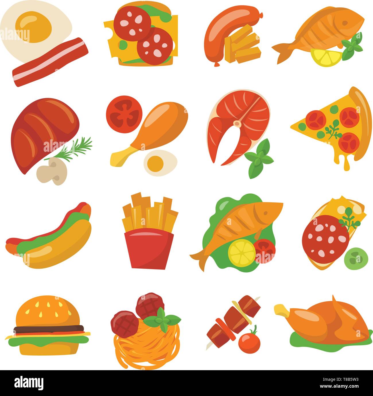 Vector food icons big set with meat and fish dishes Stock Vector Image ...