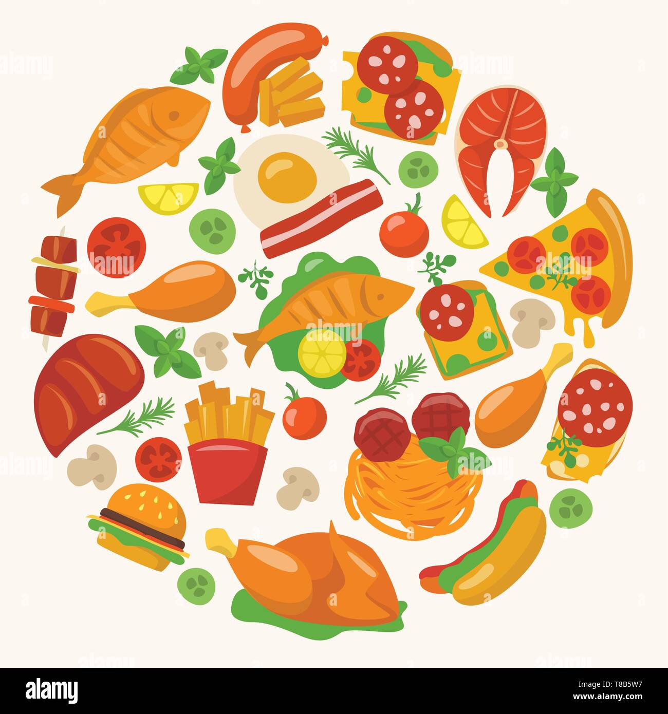 Vector food icons big set with meat and fish dishes Stock Vector Image ...