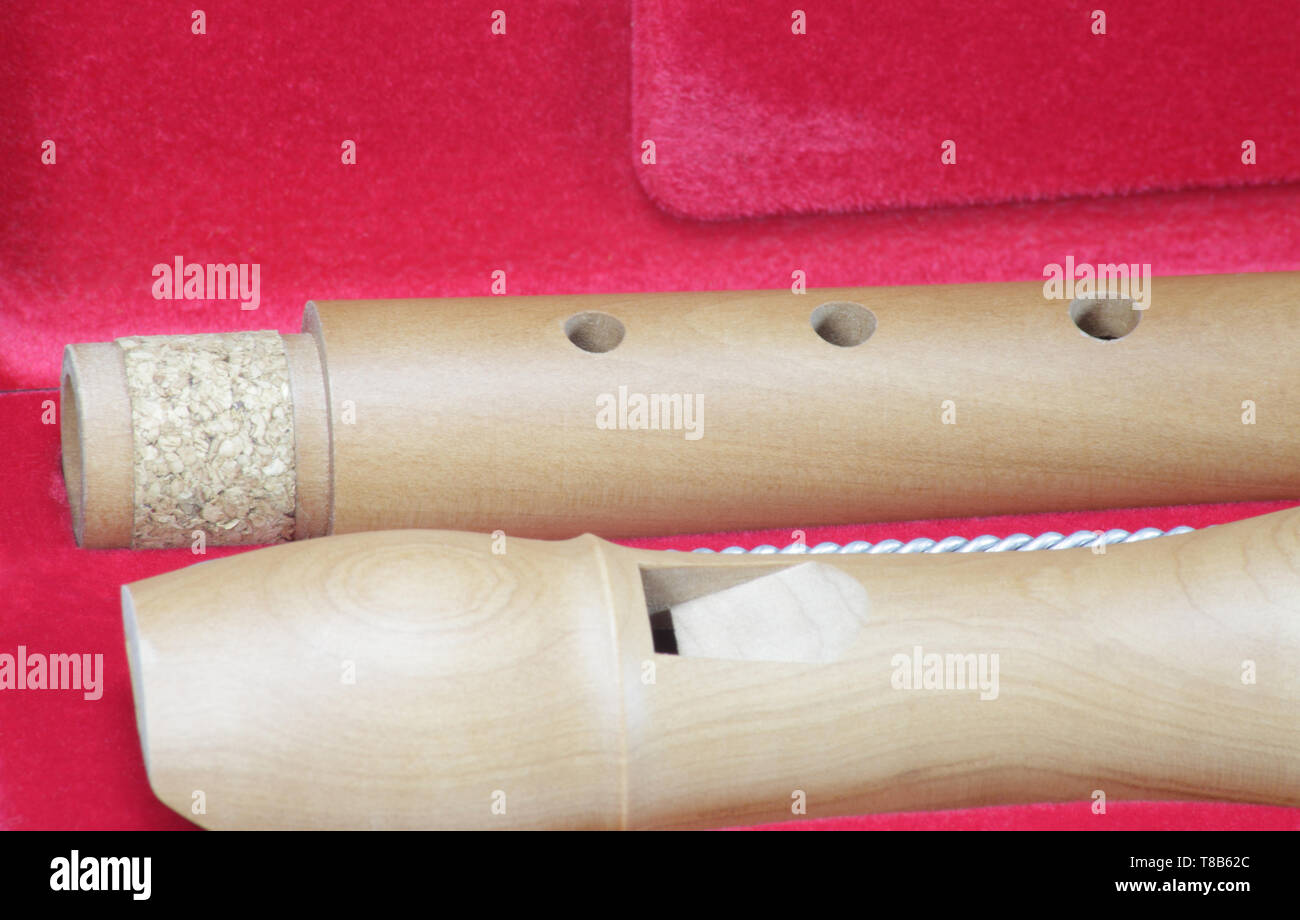 wood recorder in red case Stock Photo - Alamy