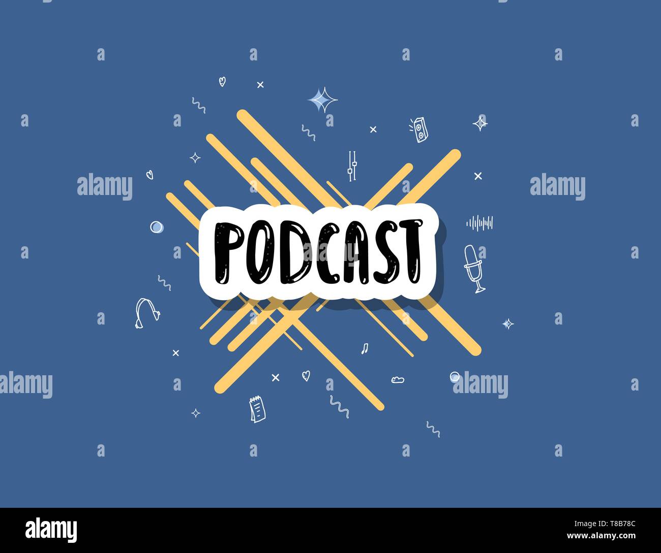 Podcast screen with handwritten lettering and decoration. Poster ...