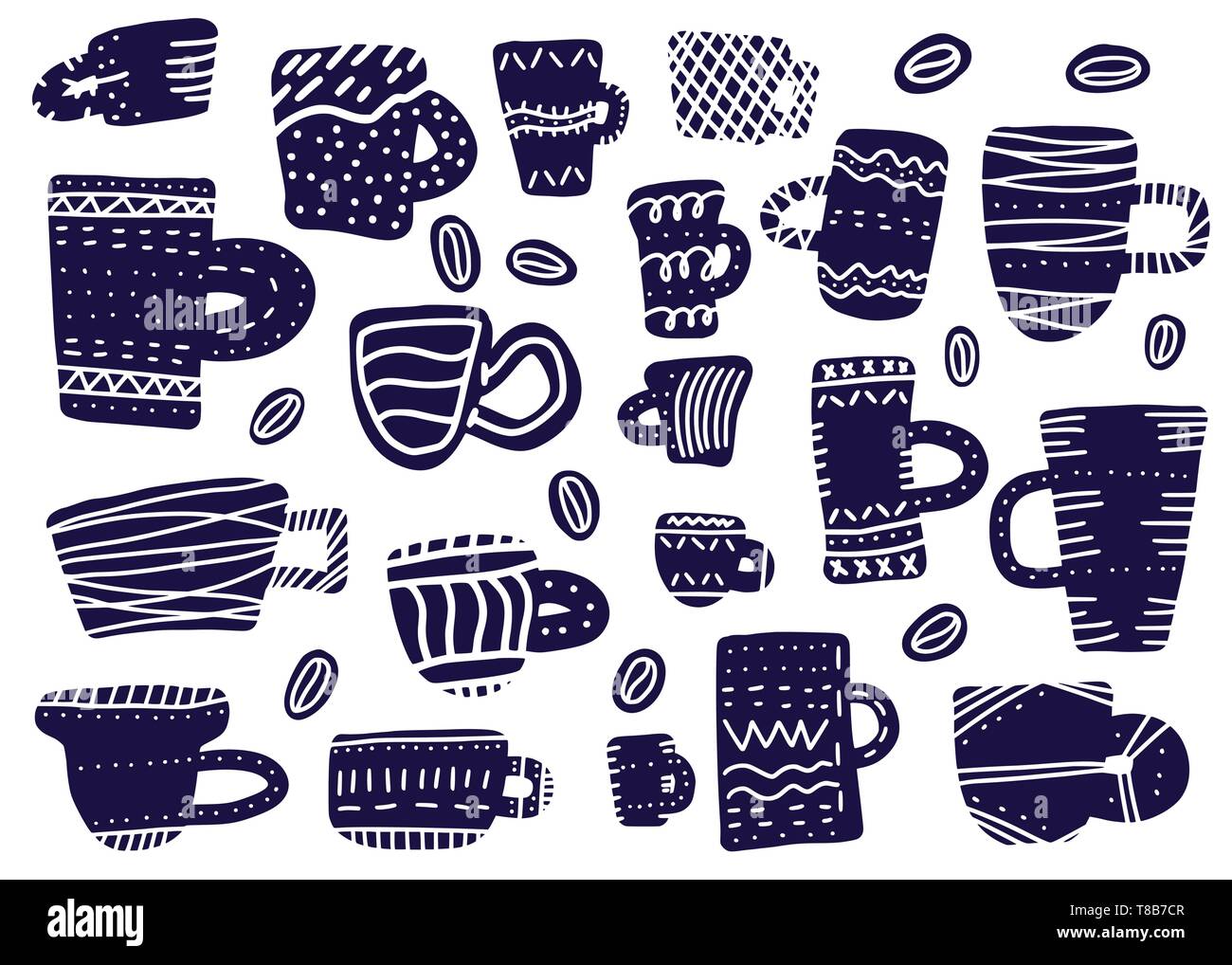 Set of coffee mugs with decoration. Vector illustration Stock Vector ...
