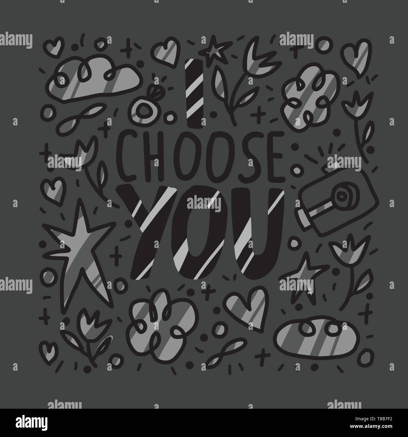 I choose you handwritten lettering with hand drawn decoration. Poster ...