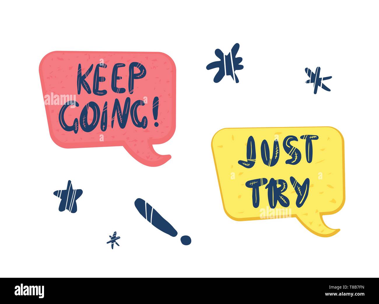 Keep Going and Just Try handwritten lettering with speech bubble and ...