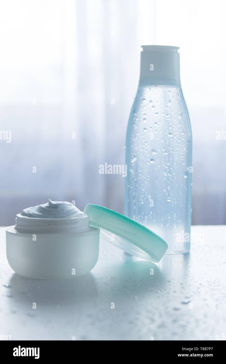 Refreshing skin care products. Health care cosmetics objects Stock ...