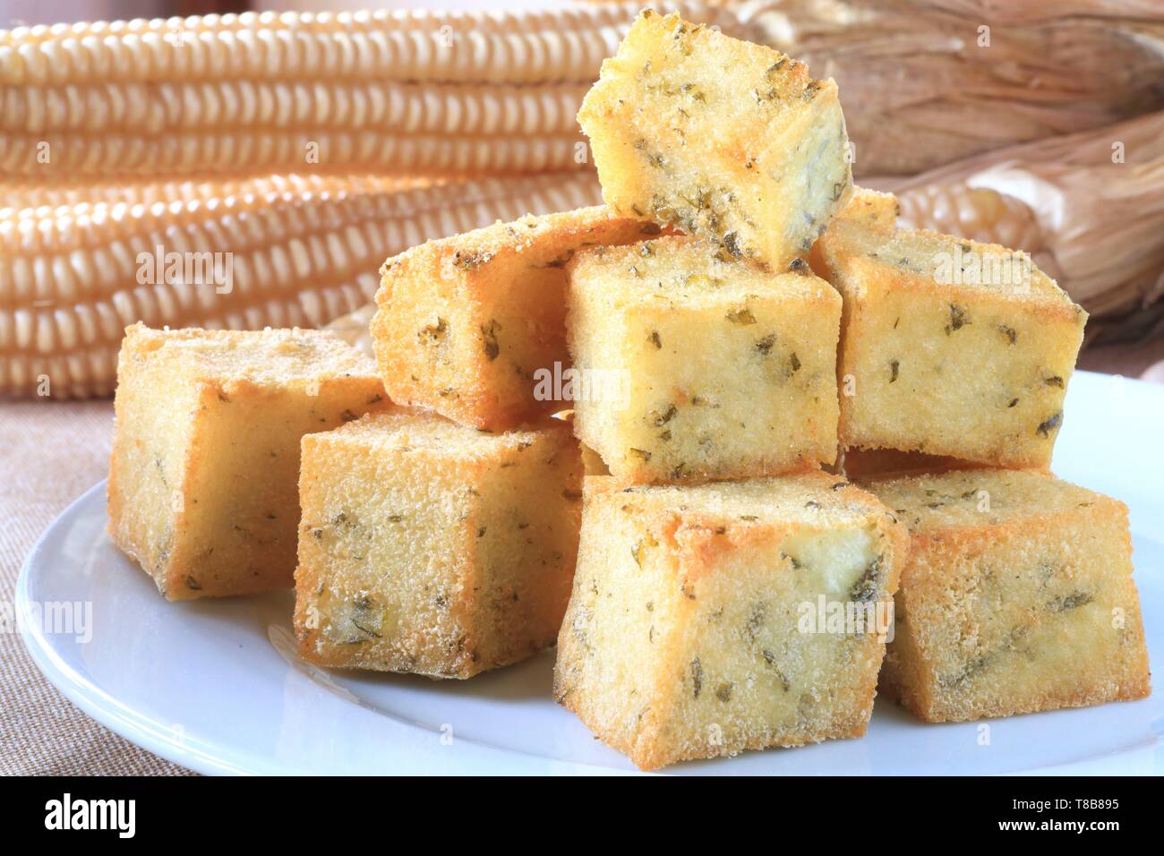 Portugal, Madeira Island, Santana, milho frito (fried corn polenta ...