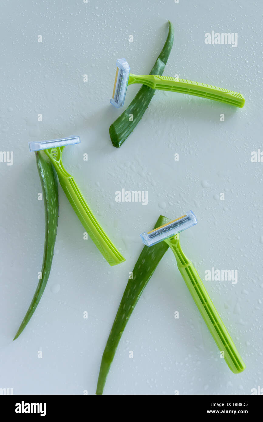 Shaving accessory for sensitive skin. Disposable razor with aloe vera ...