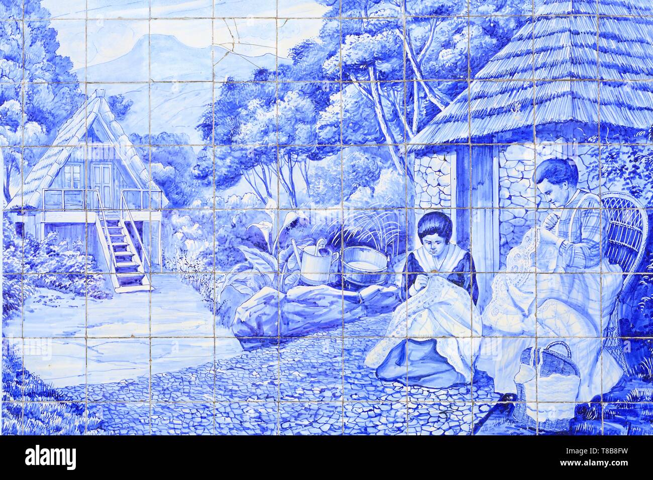 Portugal, Madeira Island, Funchal, Avenida Arriaga, ceramic tiles ...