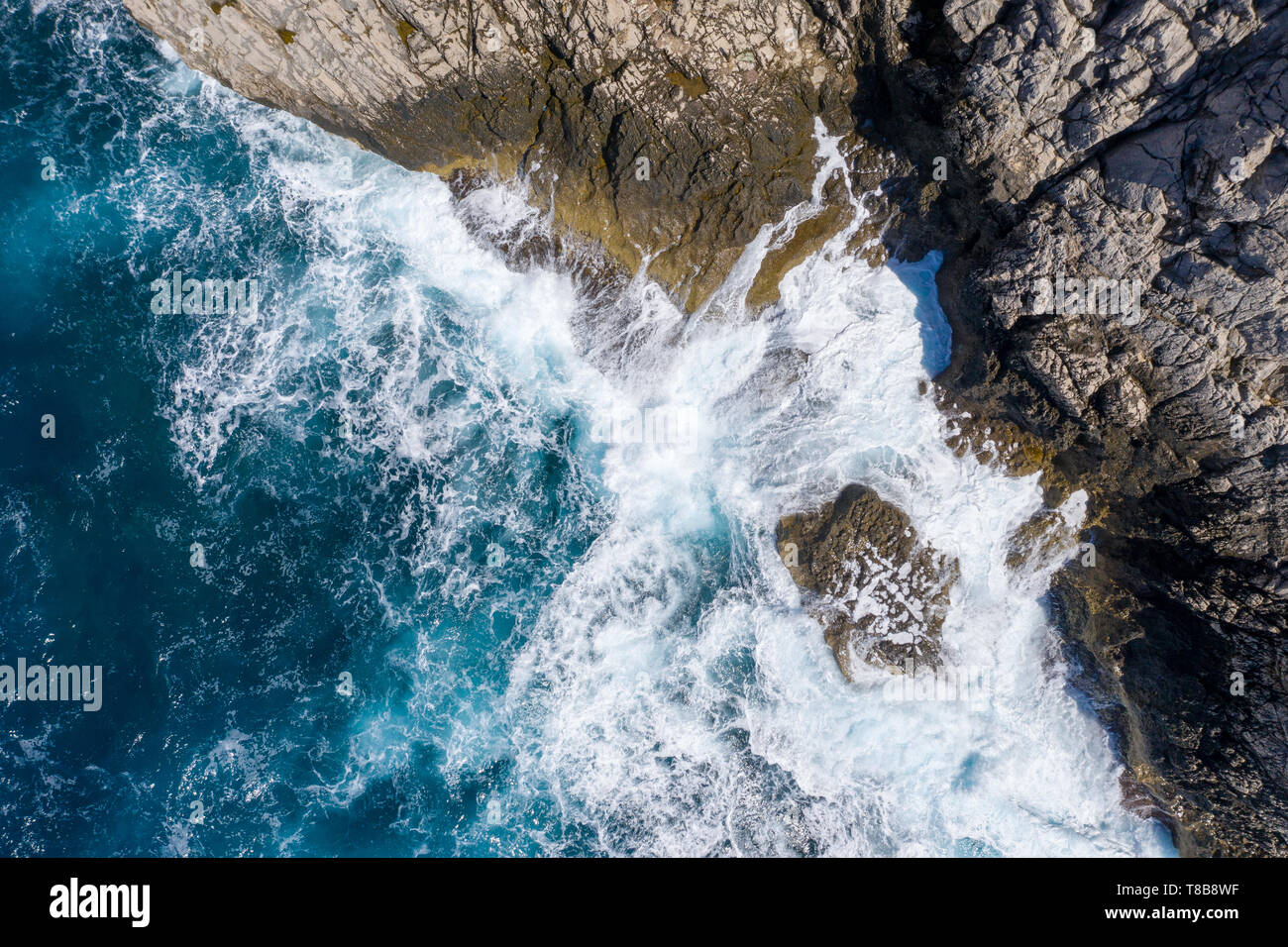 Aerial view, shot with drone: Cala del Rio and Mesola, Anacapri, Capri ...