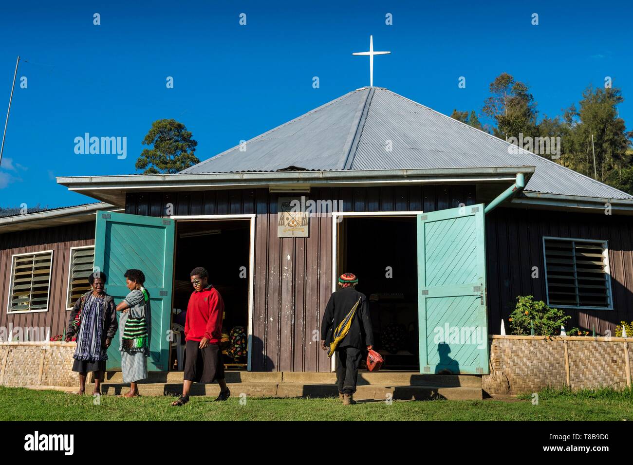 Papua New Guinea, Enga Province, Enga tribe, Wabag region, church Stock ...
