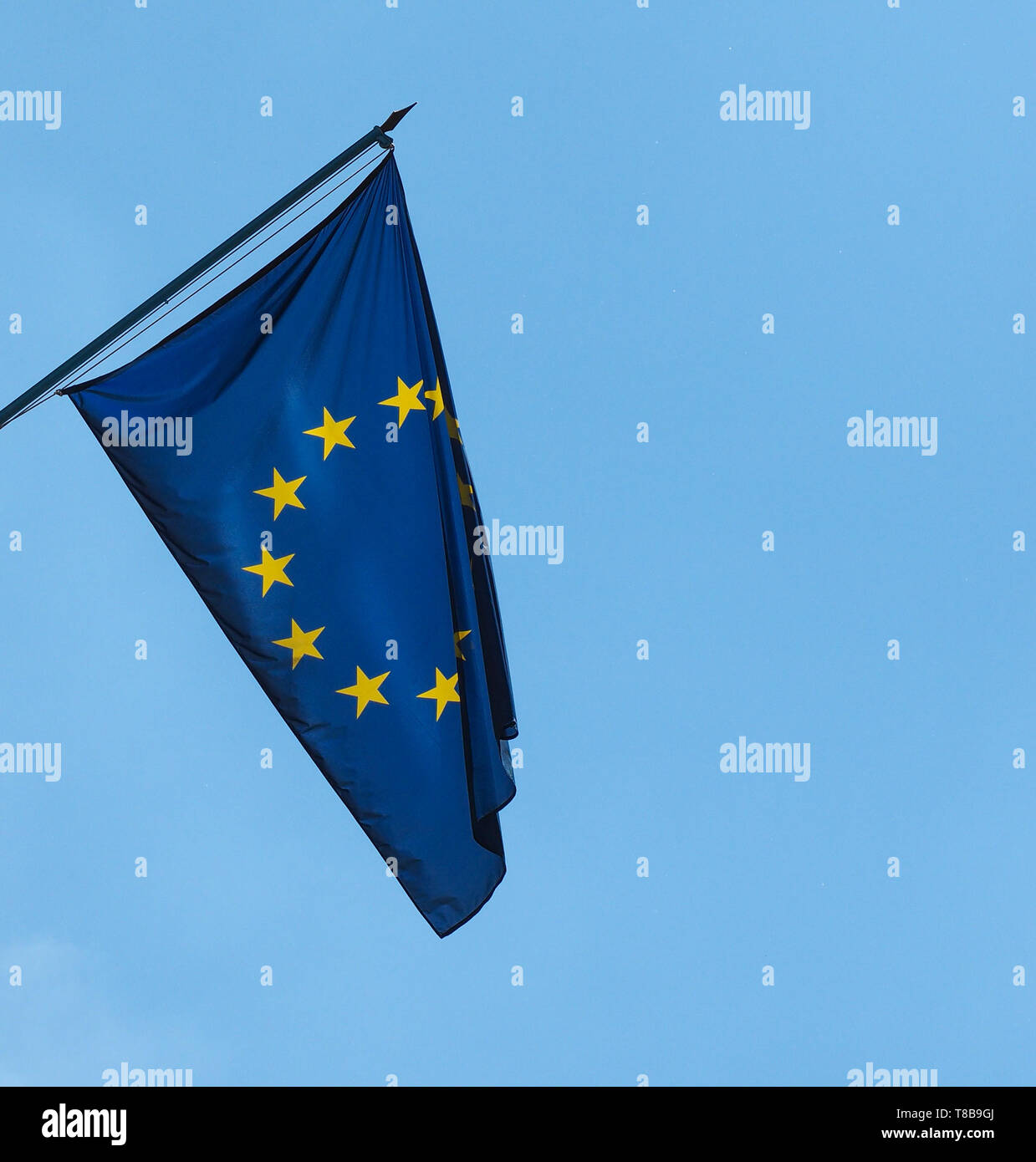 flag of the European Union (EU) aka Europe over blue sky Stock Photo ...
