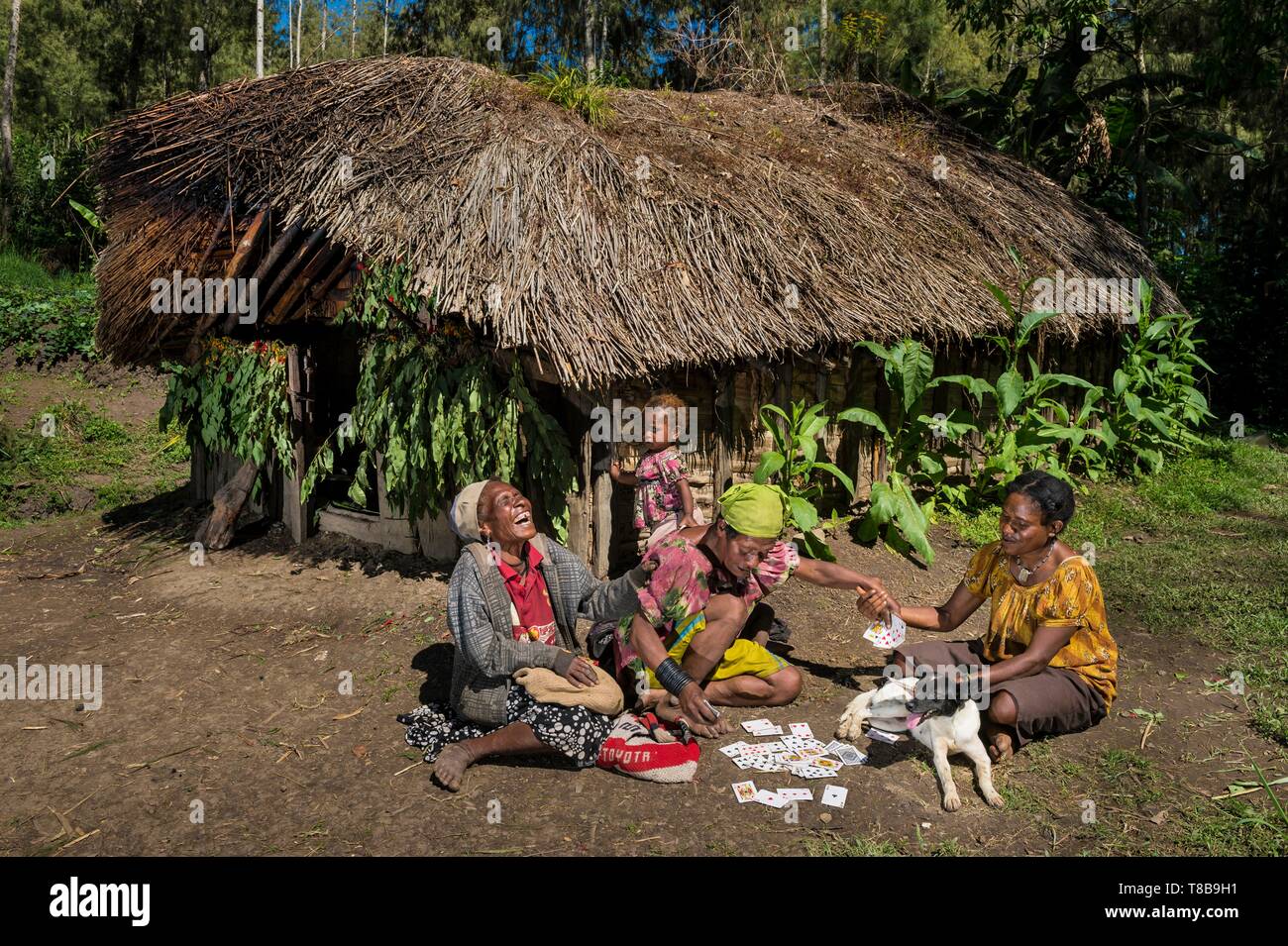 Papua New Guinea, Enga Province, Ewa tribe, Wabag region, women playing ...