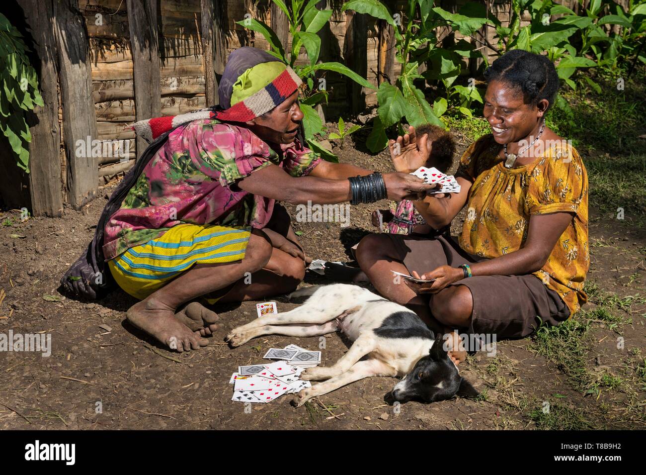 Papua New Guinea, Enga Province, Ewa tribe, Wabag region, women playing ...