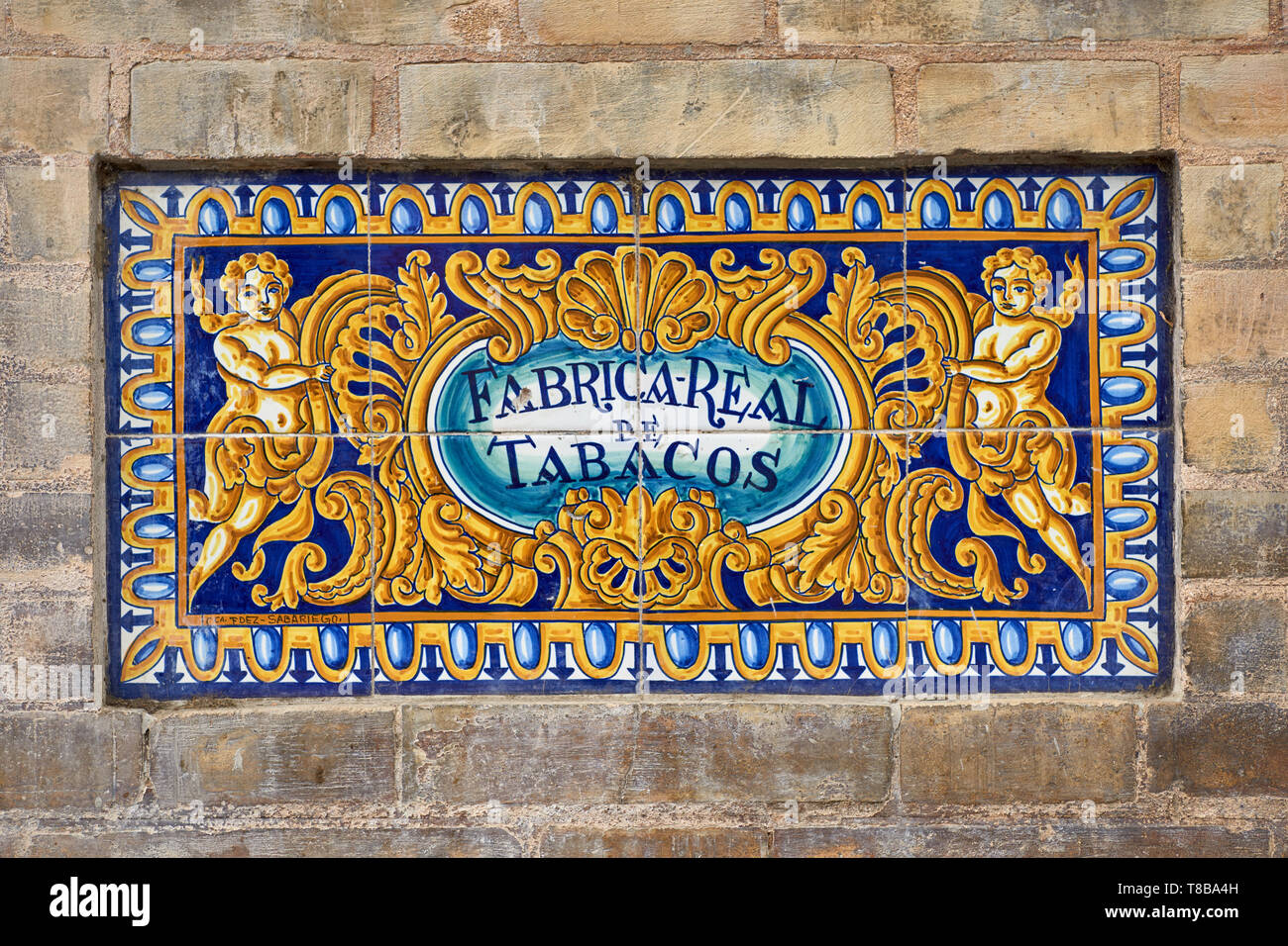 Old ceramic tiles 'Fabrica Real de Tabacos' - Royal Tobacco Factory in ...