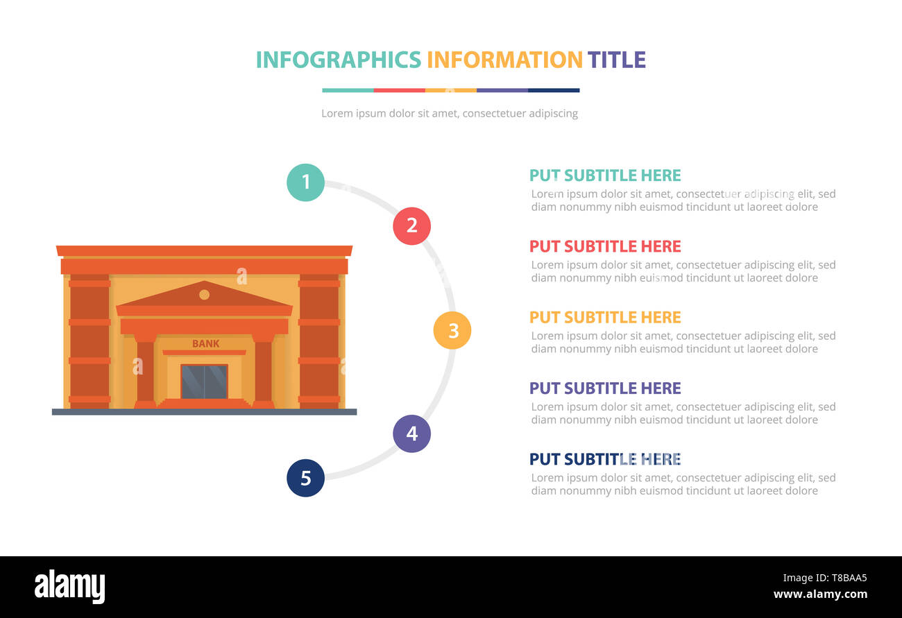 bank building infographic template concept with five points list and ...