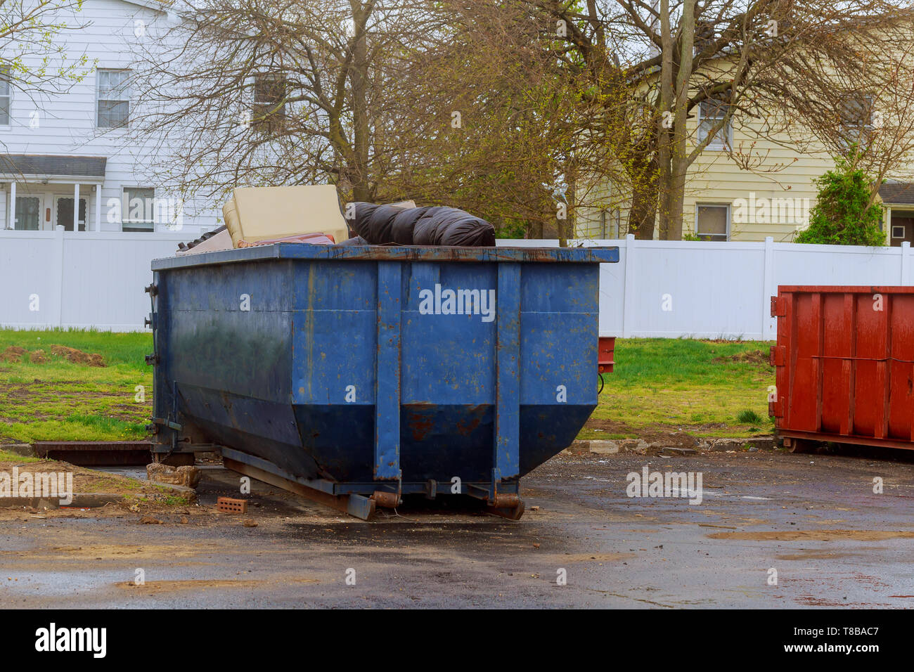 Residential view of new houses being built and construction garbage ...