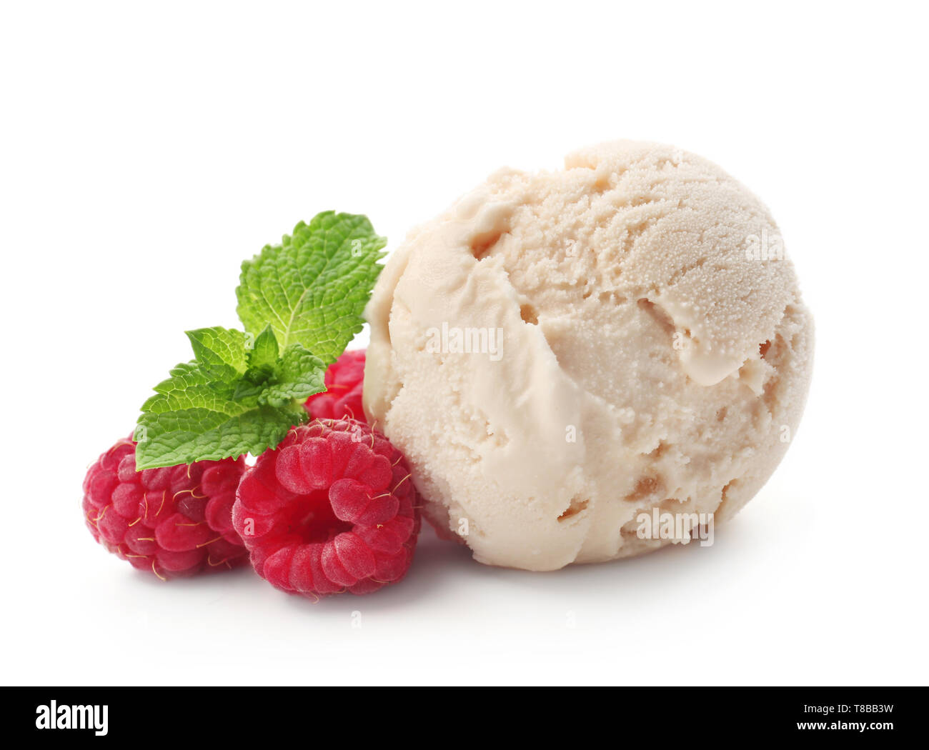 Delicious raspberry ice-cream on white background Stock Photo - Alamy