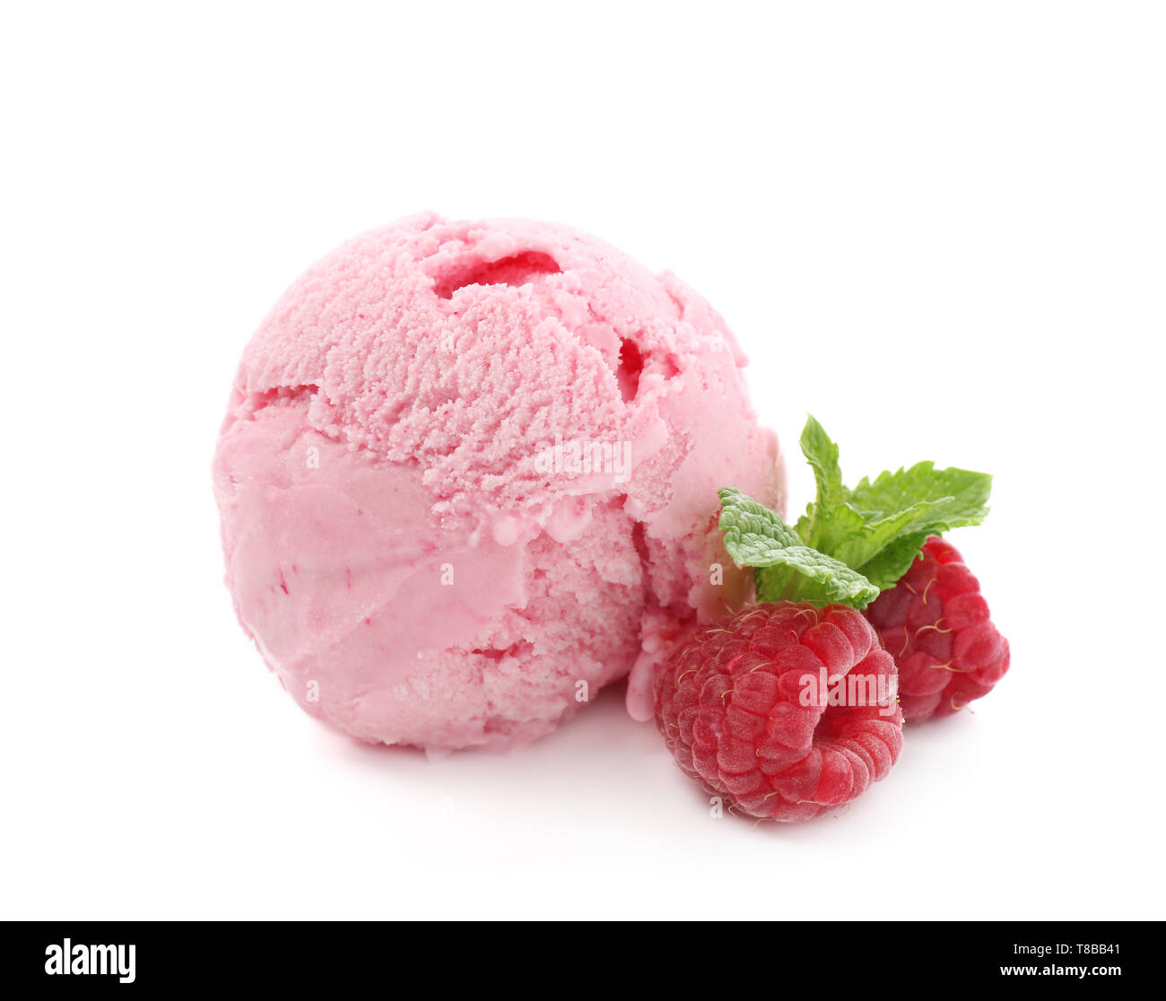 Delicious raspberry ice-cream on white background Stock Photo - Alamy