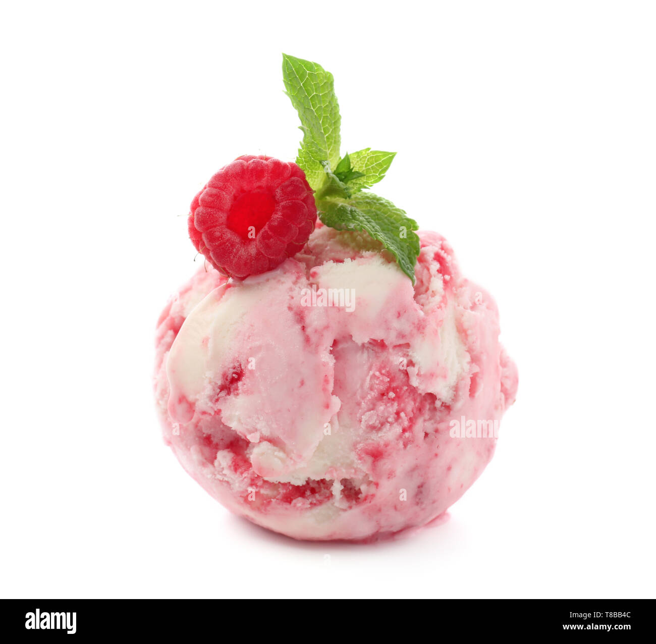 Delicious raspberry ice-cream on white background Stock Photo - Alamy