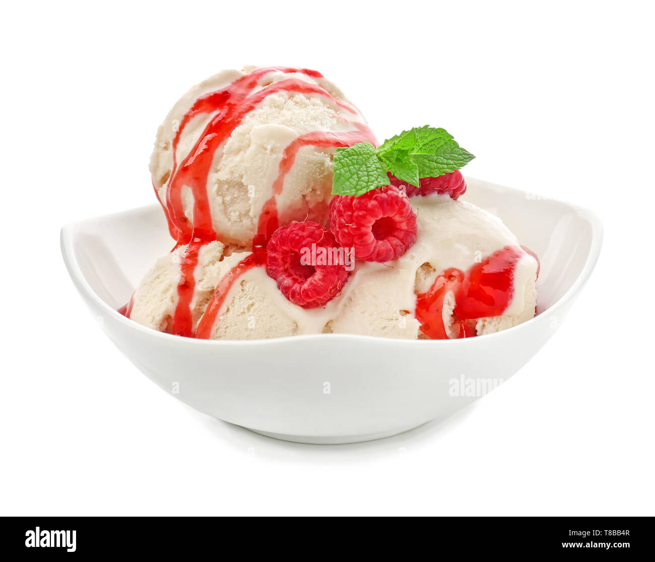 Bowl with delicious raspberry ice-cream on white background Stock Photo ...