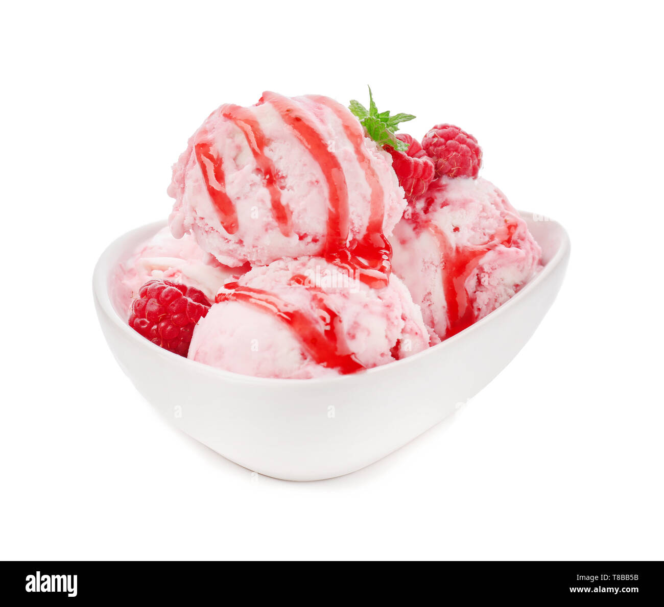 Bowl with delicious raspberry ice-cream on white background Stock Photo ...