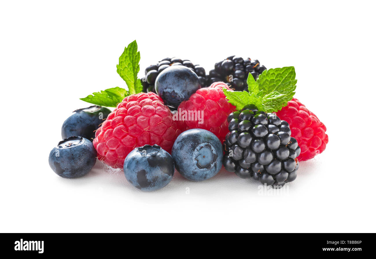 Delicious ripe berries on white background Stock Photo - Alamy