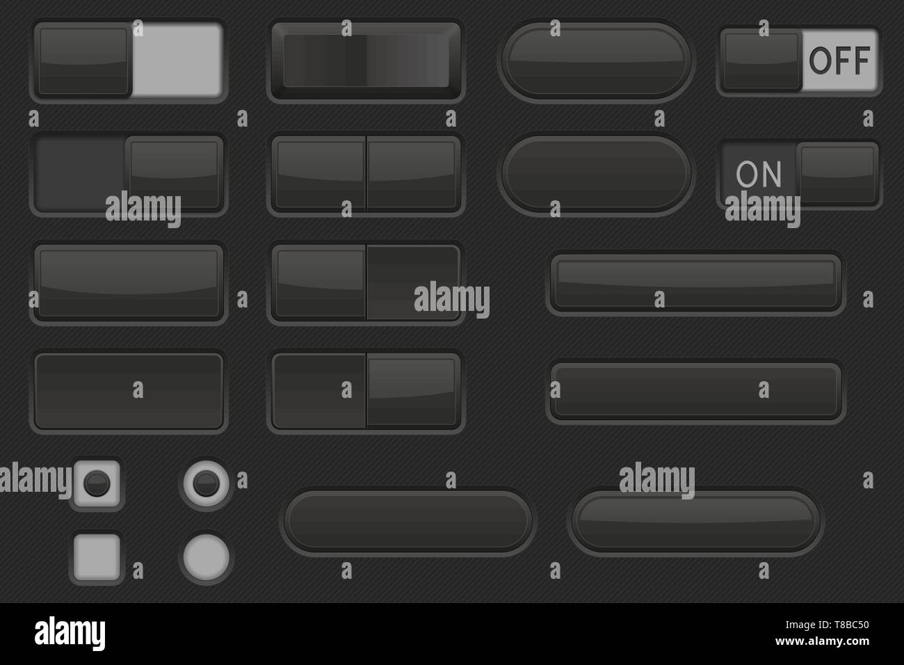 Toggle switch buttons and Push buttons. Black elements Stock Vector ...