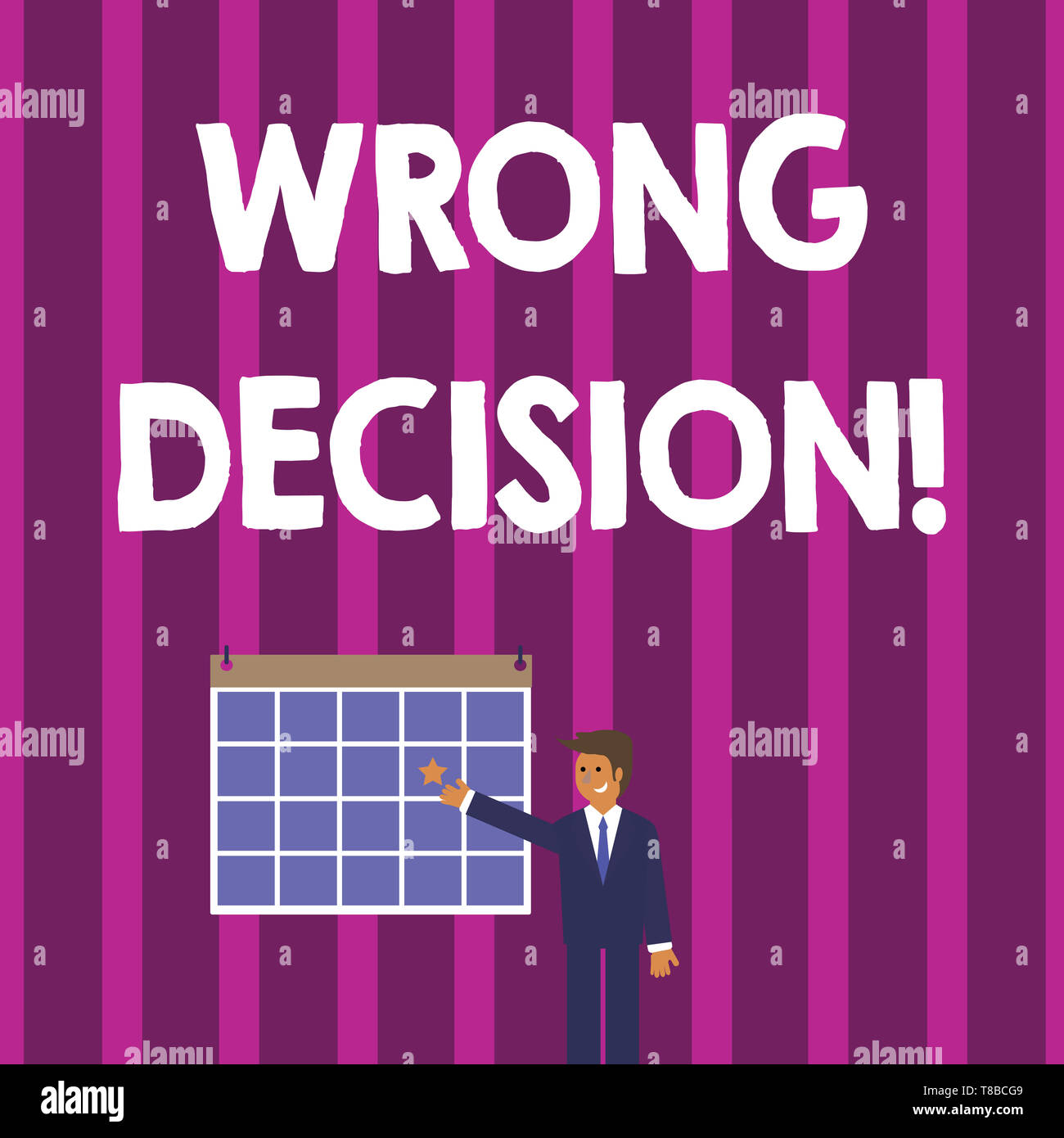 Word writing text Wrong Decision. Business photo showcasing Action or ...