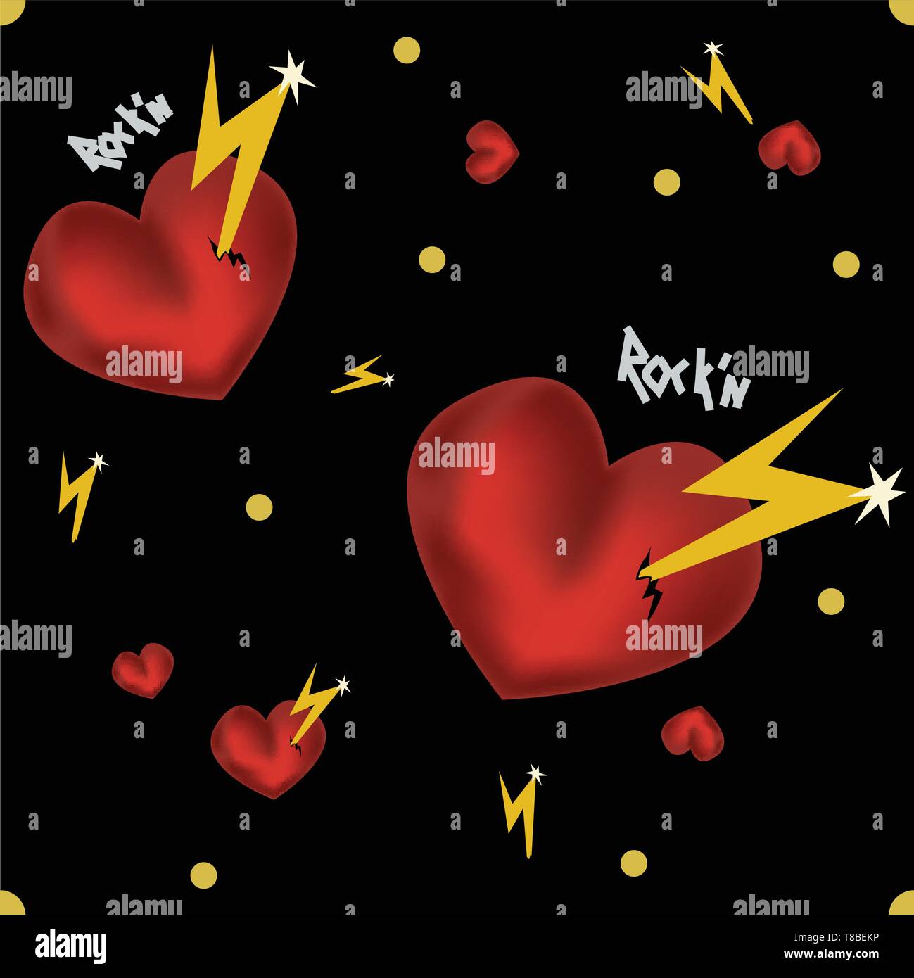 Retro Heart and Lightning Bolt Repeating Pattern Stock Vector Image ...