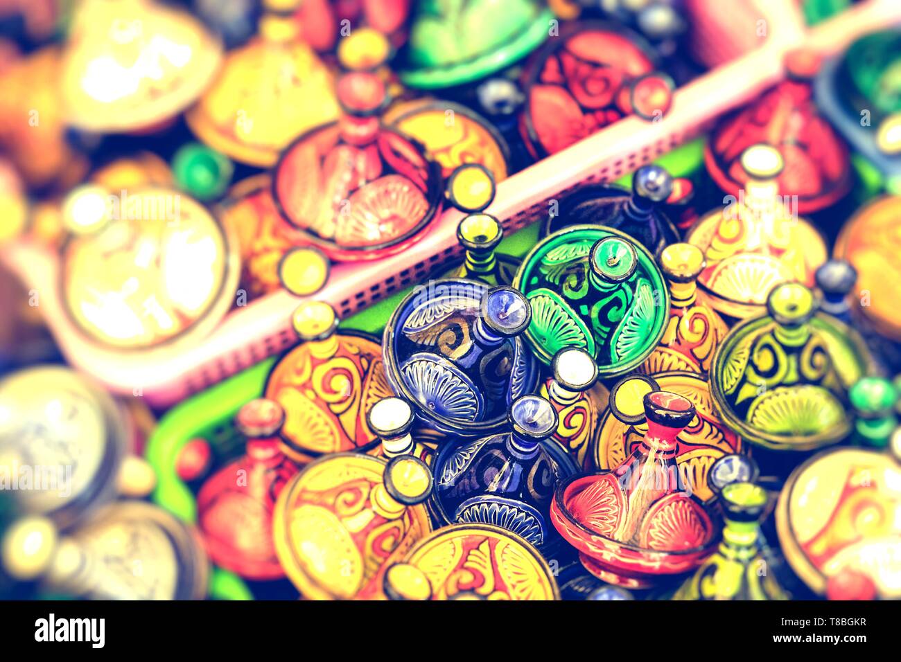 Colorful souvenirs for sale on the street in a shop in Morocco Stock ...