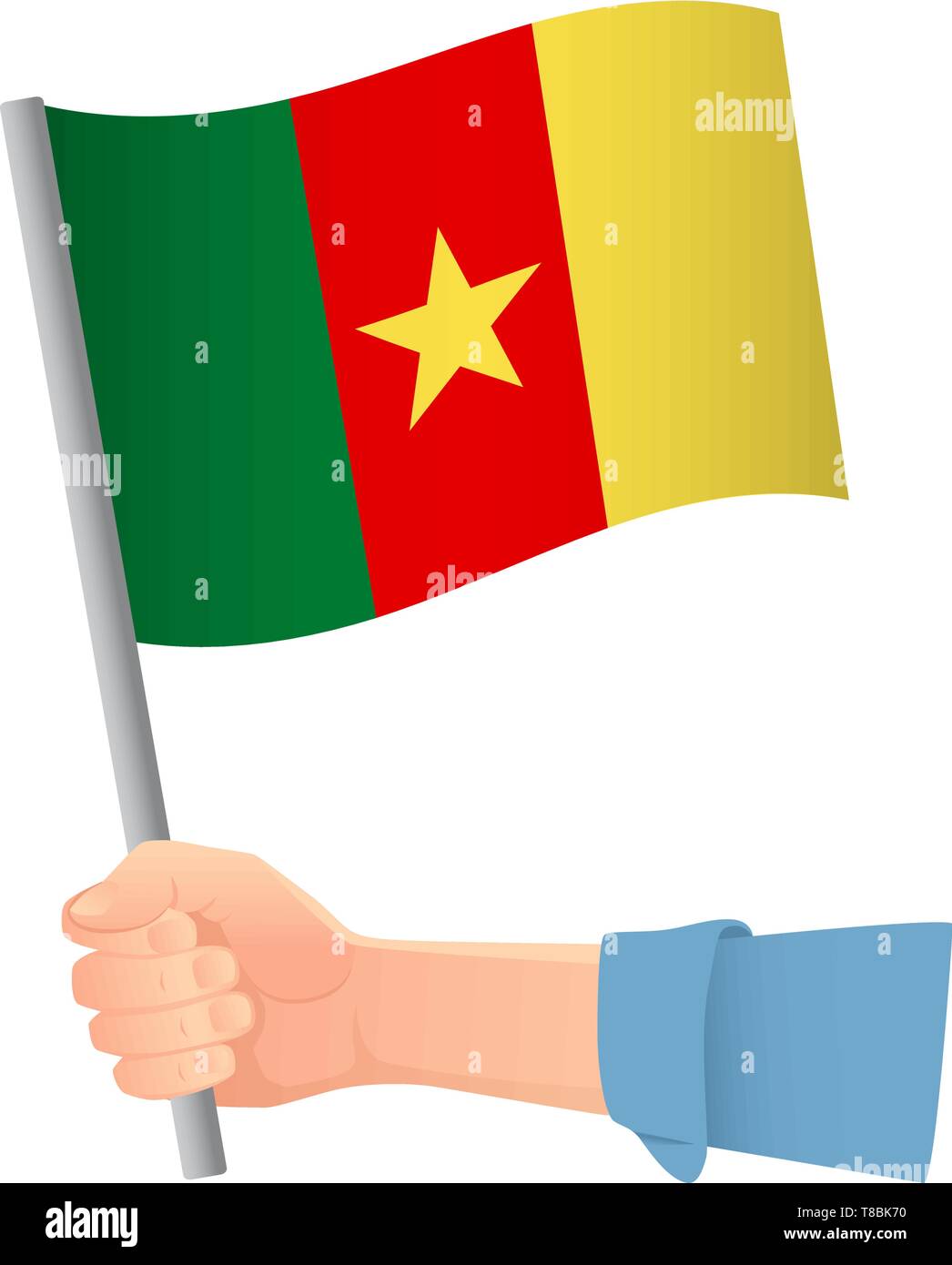 Cameroon flag in hand. Patriotic background. National flag of Cameroon ...