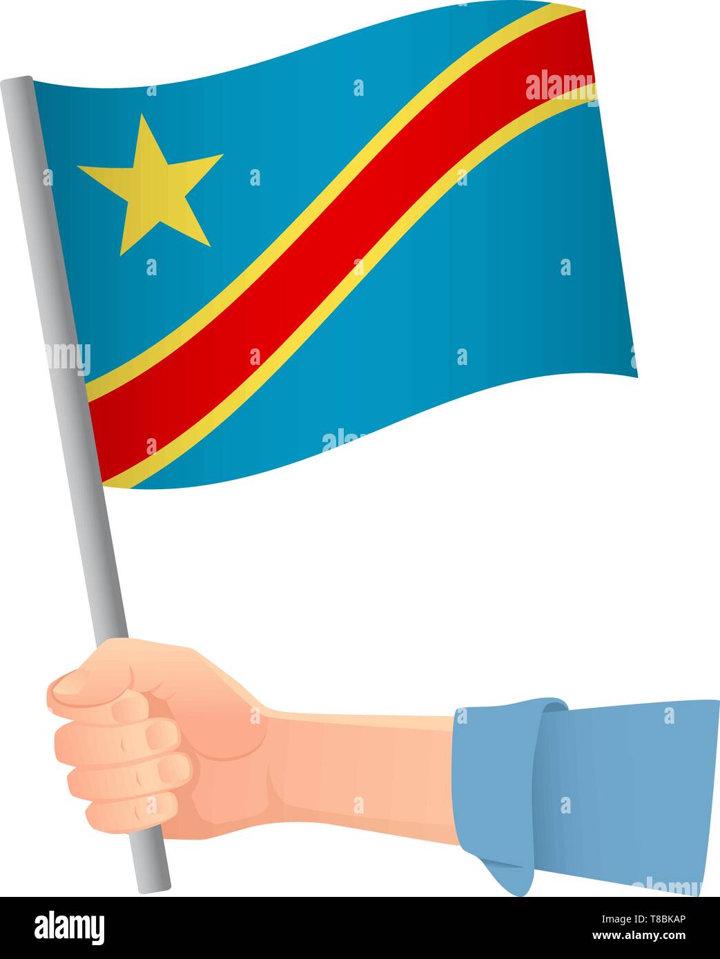 Democratic Republic of the Congo flag in hand. Patriotic background ...