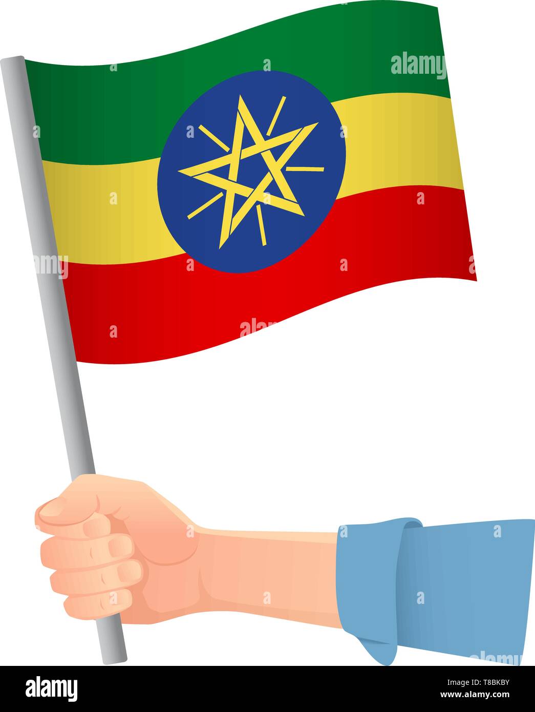Ethiopia flag in hand. Patriotic background. National flag of Ethiopia ...
