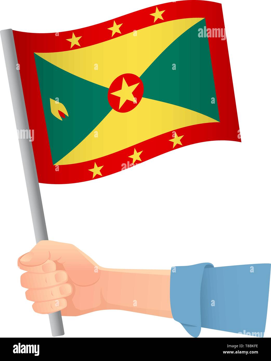 Grenada flag in hand. Patriotic background. National flag of Grenada ...