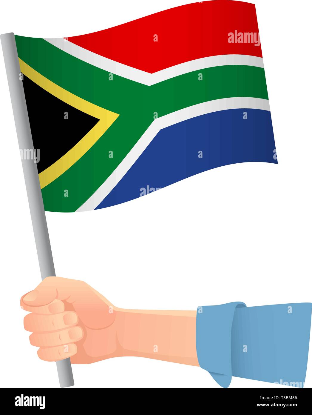 South Africa flag in hand. Patriotic background. National flag of South ...