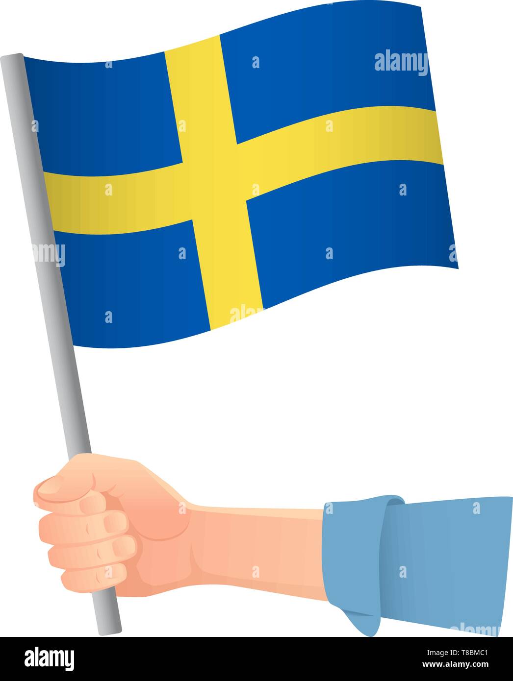 Sweden flag in hand. Patriotic background. National flag of Sweden ...