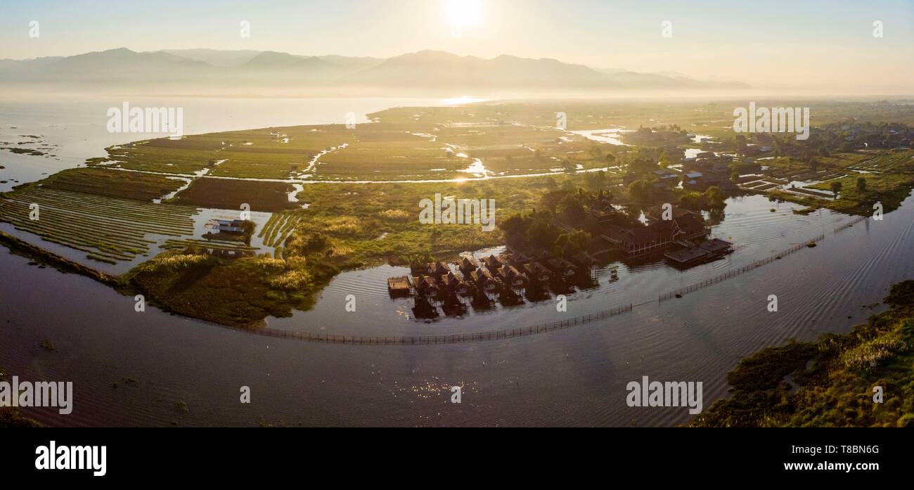 Myanmar (Burma), Shan State, Inle Lake, Kela Floating Gardens (aerial ...