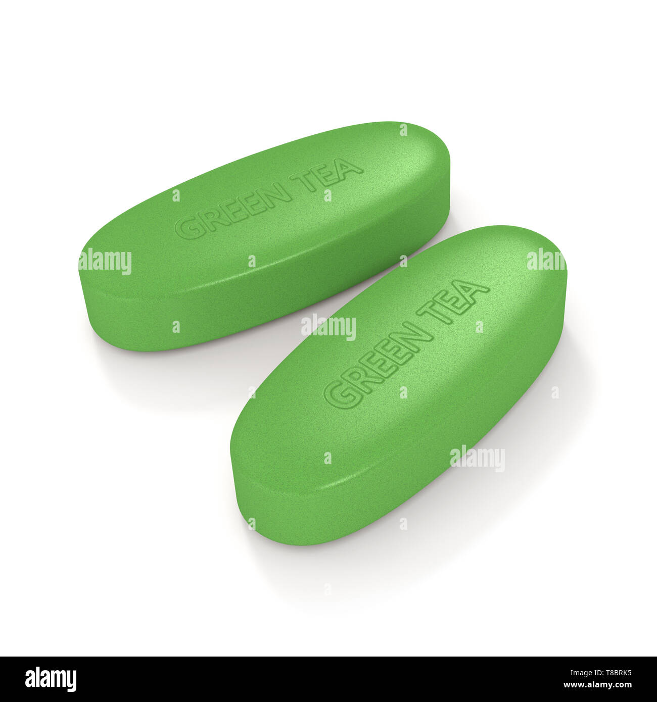 3d render of green tea pills lying on white background Stock Photo - Alamy